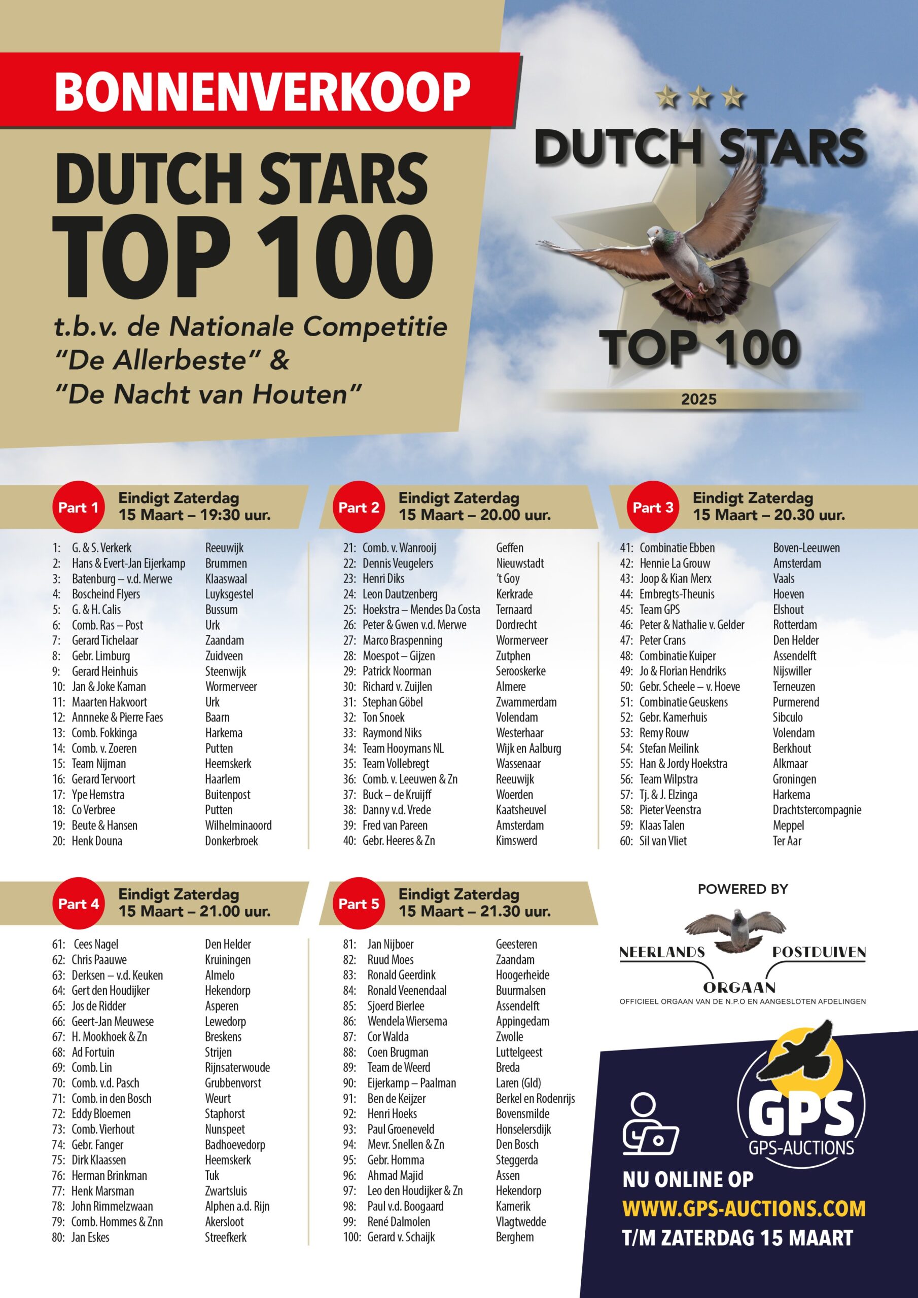 Voucher sales for DUTCH STARS – TOP 100, you can still bid for a few ...